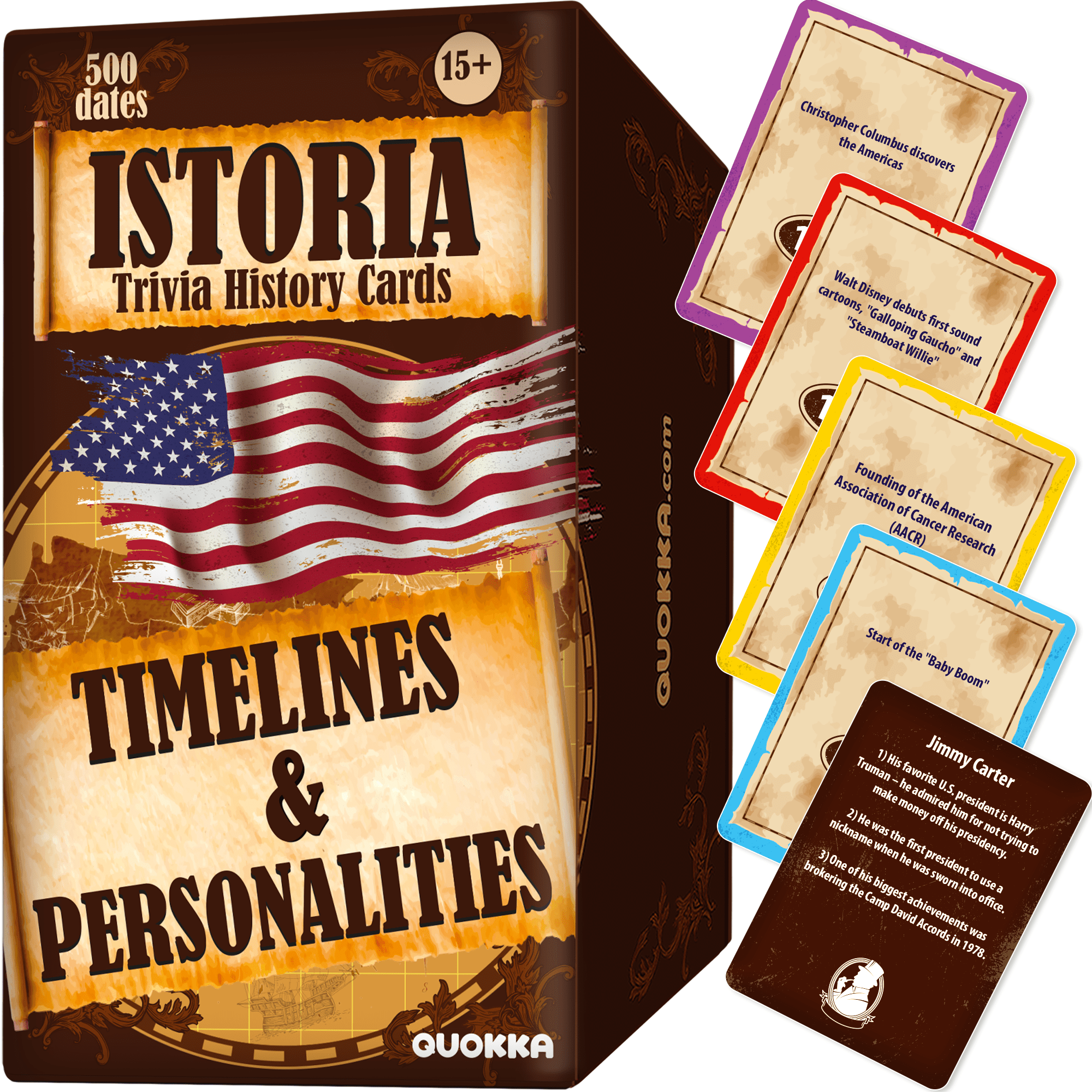 QUOKKA Trivia Card Game: History & Personality:500 Chronological Cards