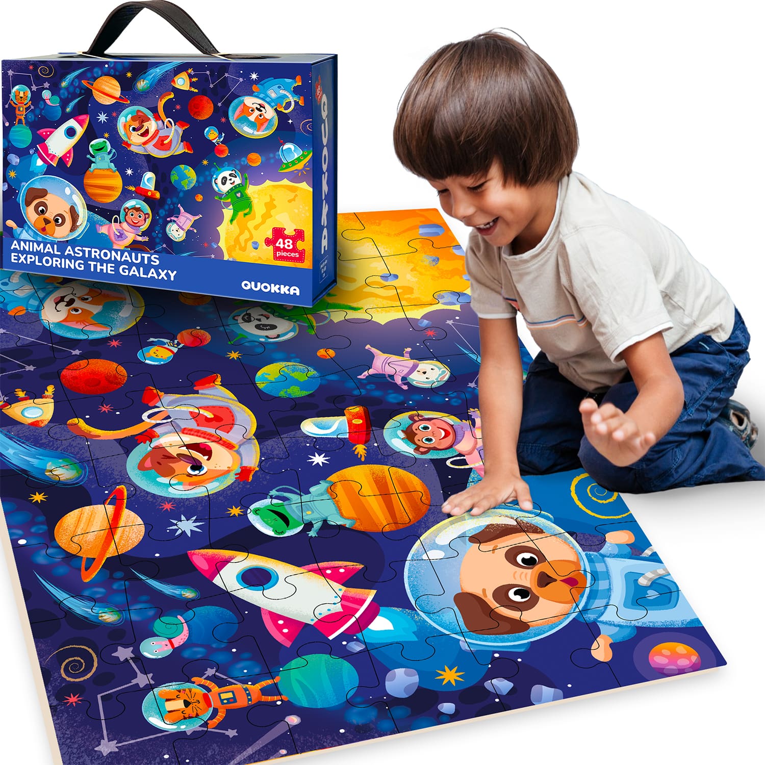 QUOKKA 2x3 FT Giant Floor Puzzle for Kids – Space Animal Astronauts