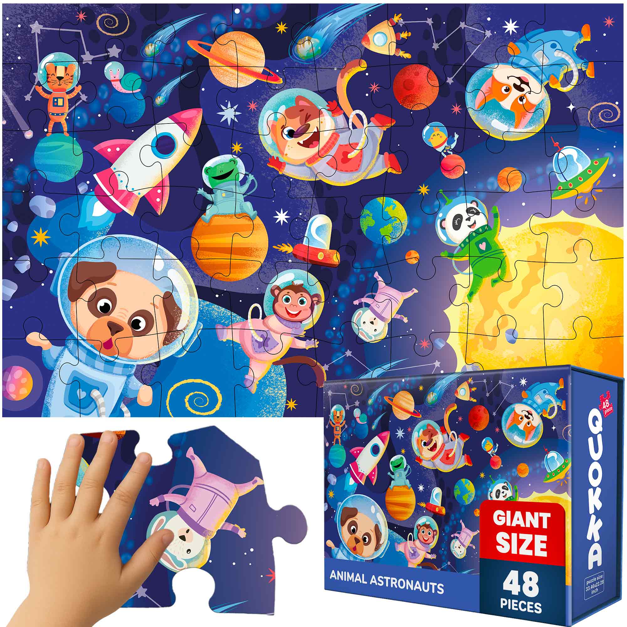 QUOKKA 2x3 FT Giant Floor Puzzle for Kids – Space Animal Astronauts