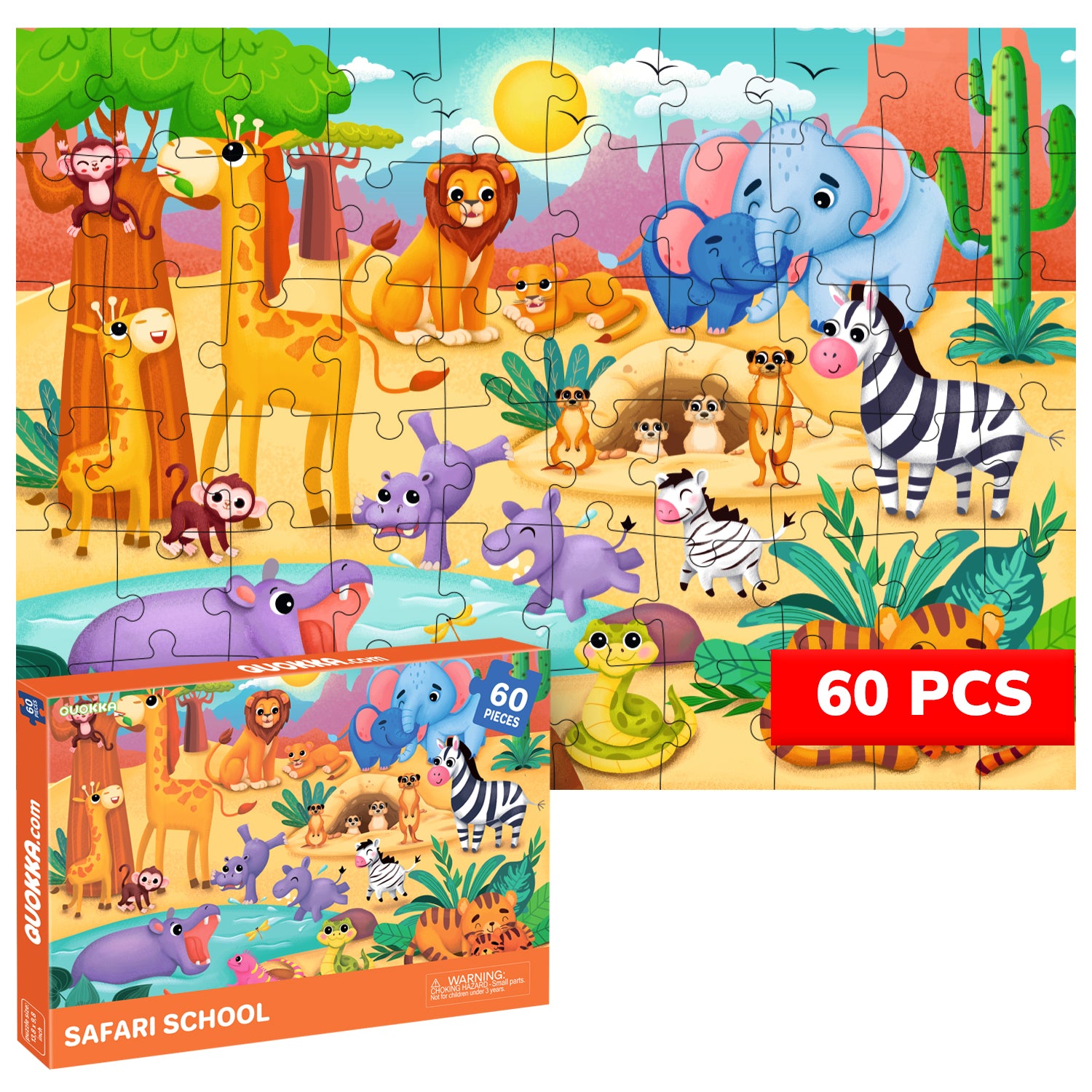 QUOKKA African Animals Puzzle - 60 Piece Educational for Kids 3-6