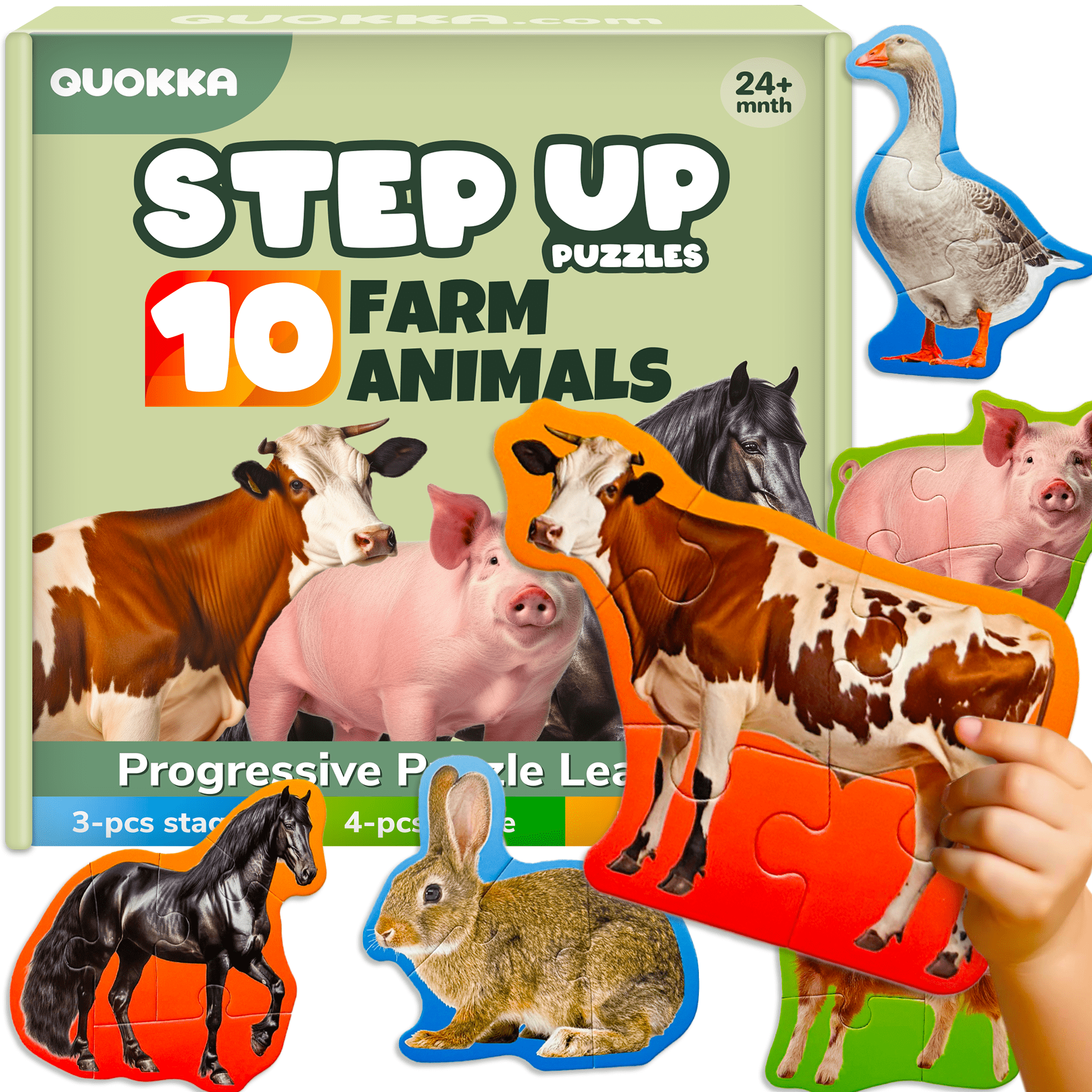 QUOKKA Step Up Puzzles for Toddlers | Educational Animal Shaped Puzzles