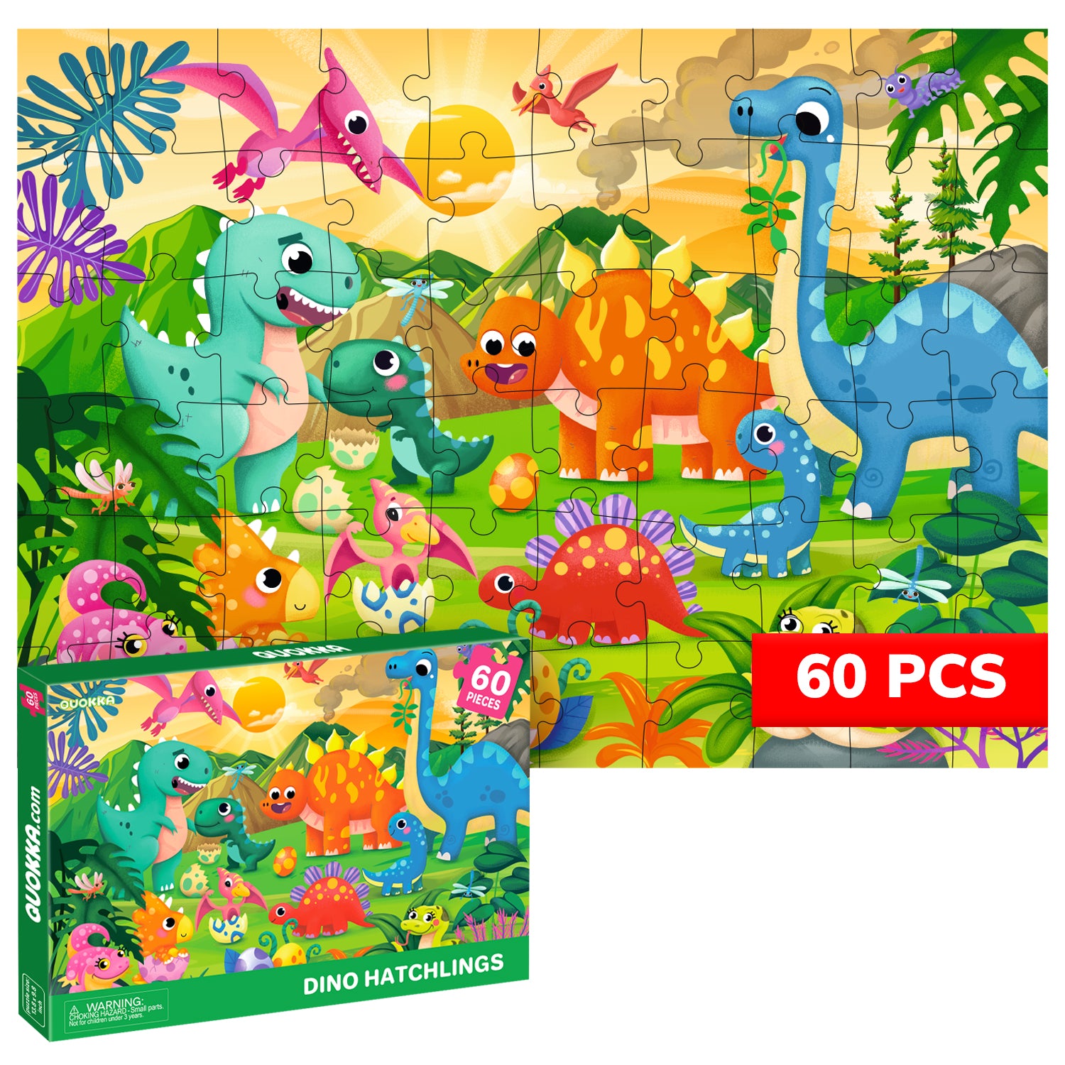 QUOKKA Puzzles for Kids Ages 4-6 – 60 Piece Jigsaw with Dinosaurs