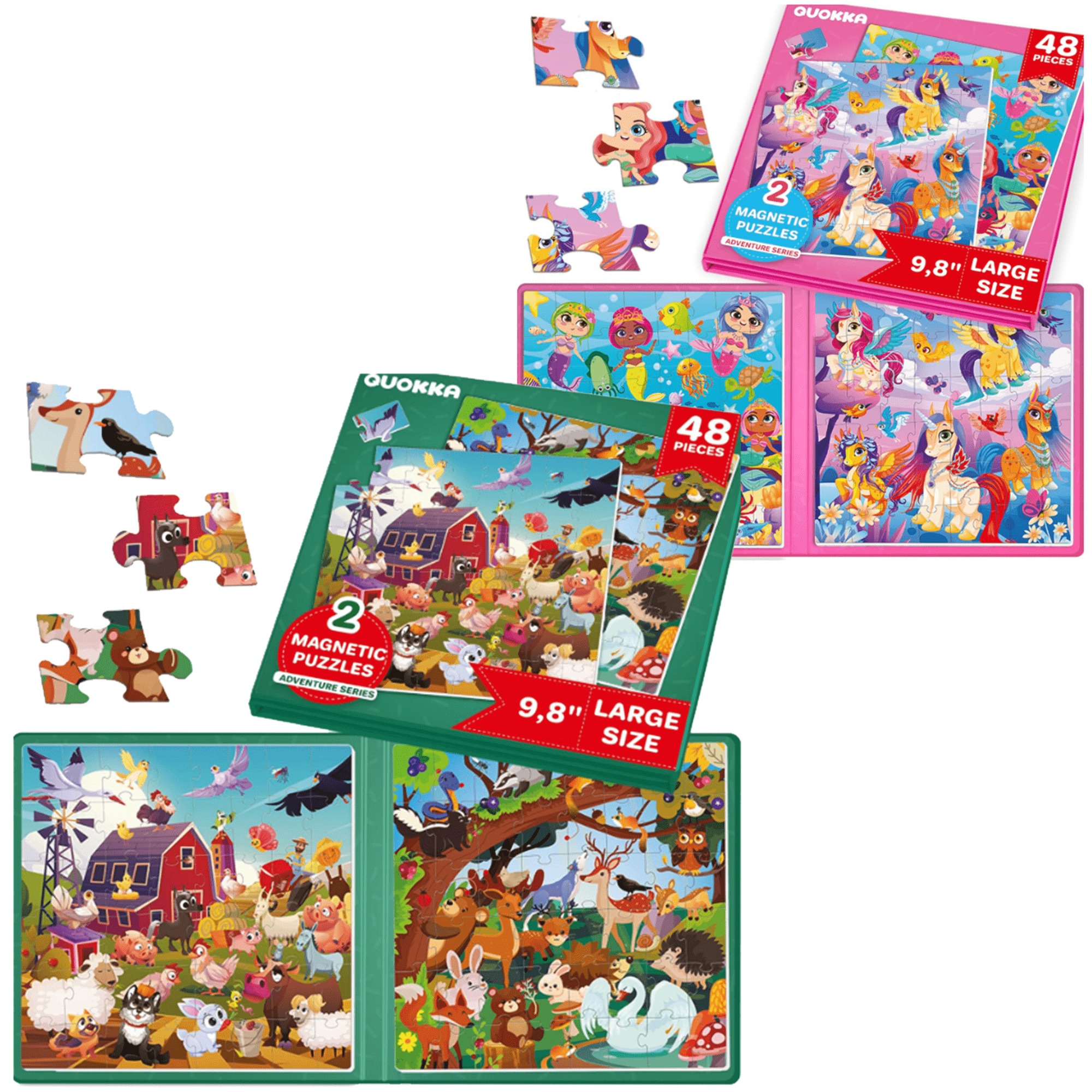 QUOKKA Bundle Set of 2 Magnetic Puzzles for Kids | Unicorns, Forest