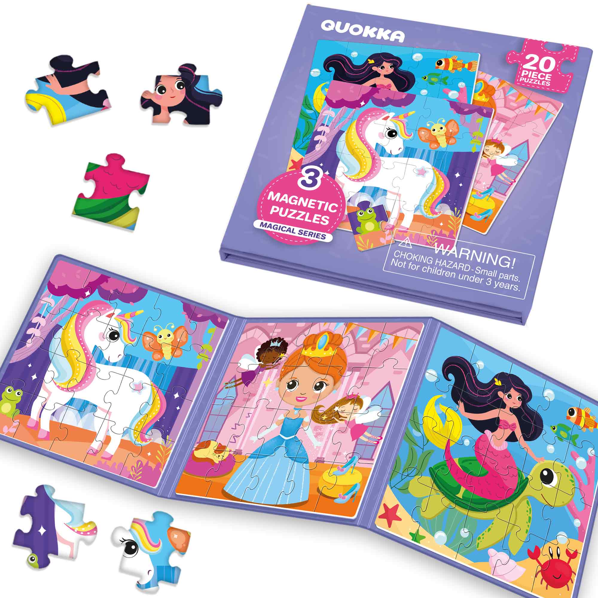 QUOKKA Magnetic Puzzles 3x20 Pcs Puzzles for Kids | Unicorn