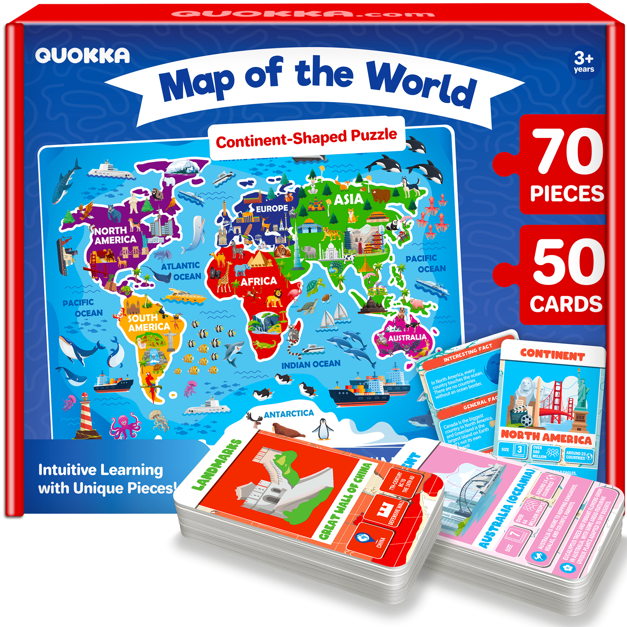 70 Piece Jigsaw Puzzles 50 Cards For Kids | World