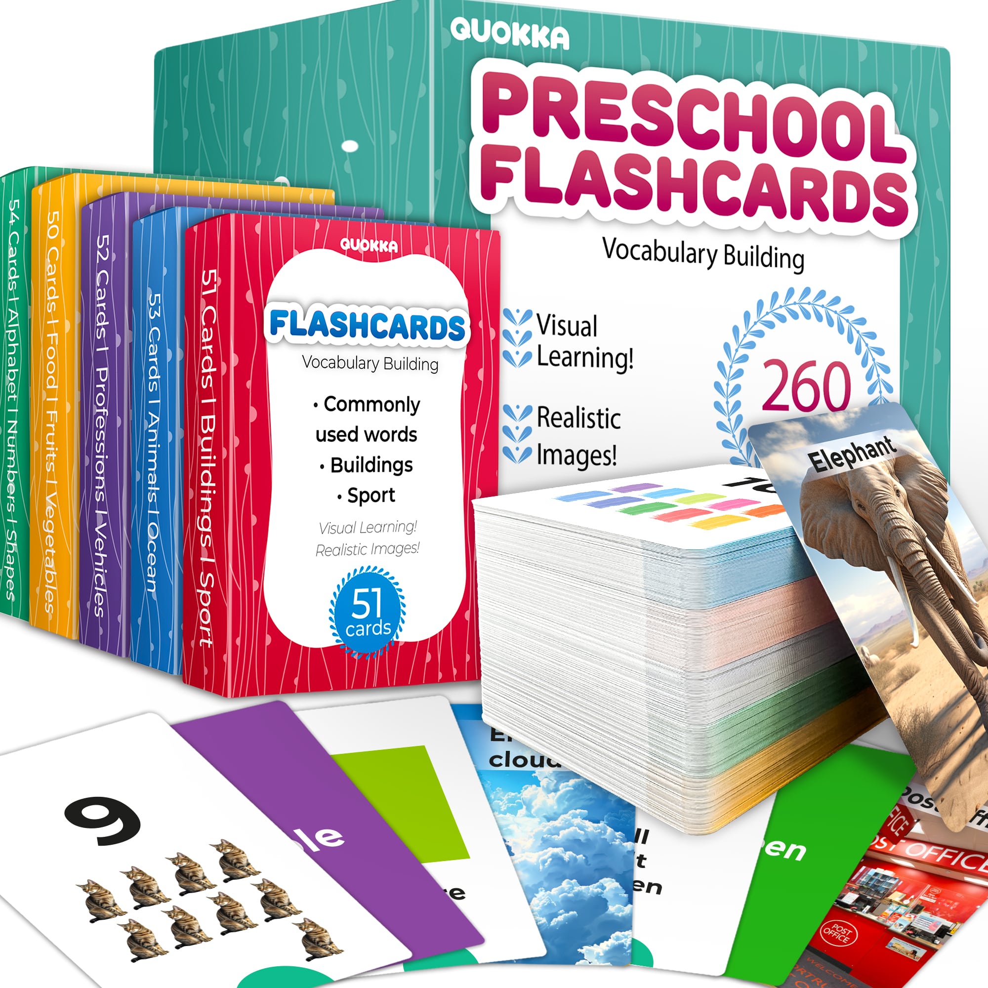 QUOKKA 260 Flash Cards with Realistic Images for Kids