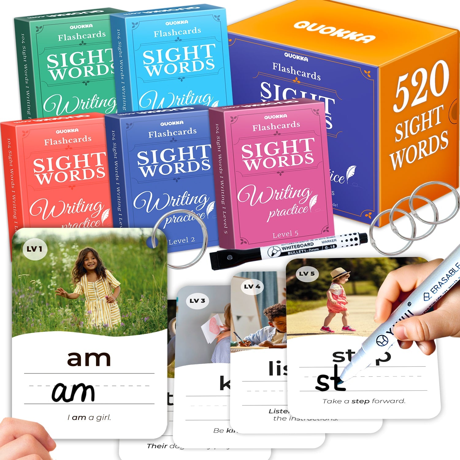 520 Sight Words Realistic Images Flash Cards for Kids | 5 Levels