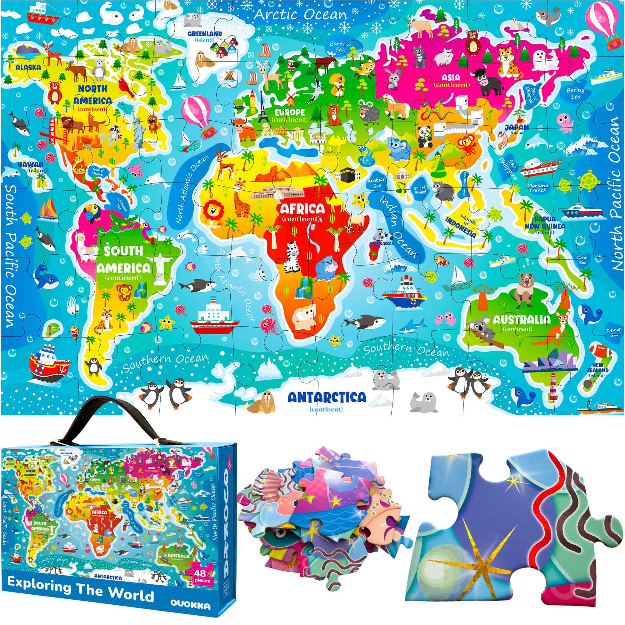 QUOKKA 2x3 FT Giant Floor Puzzles for Kids | World Map