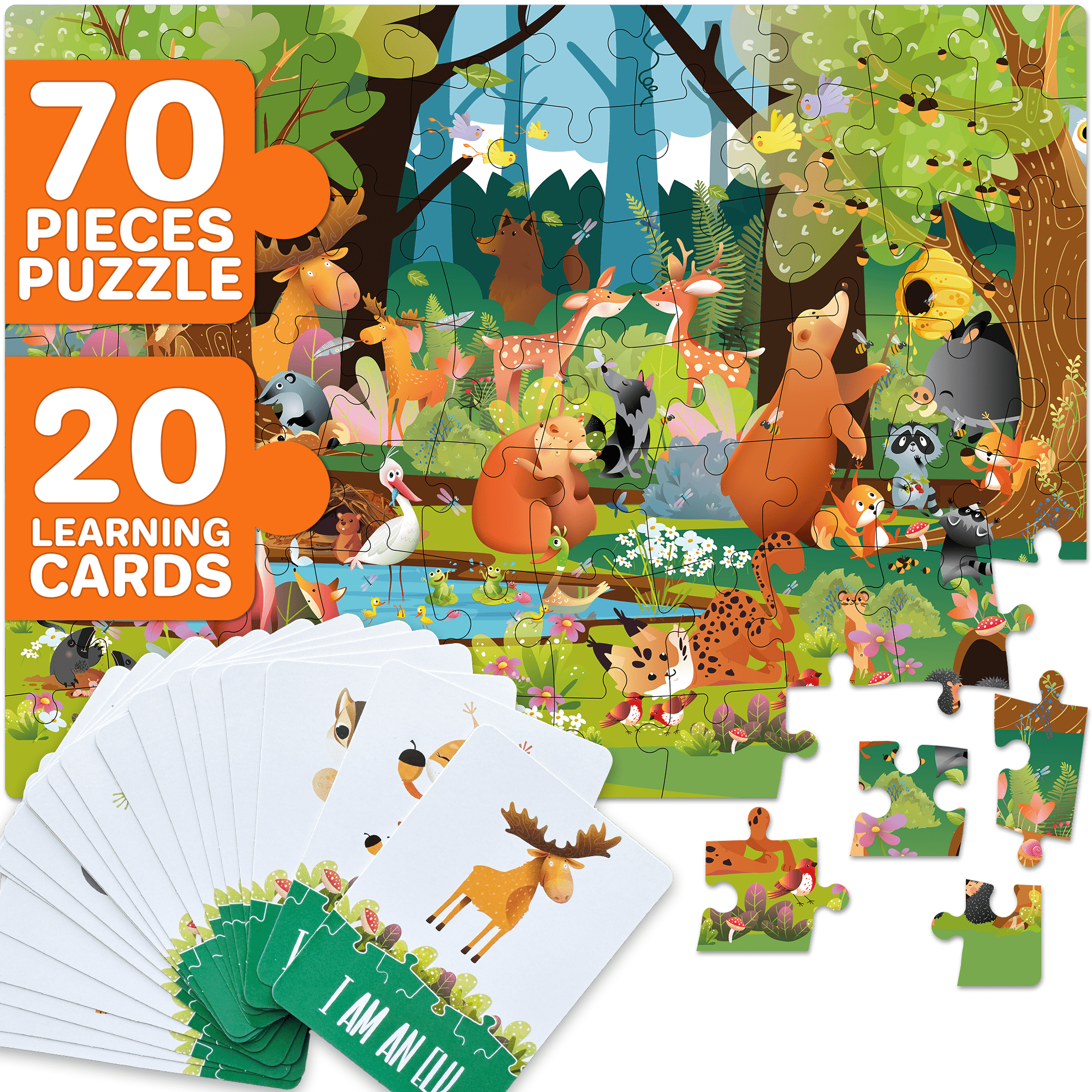 70 Search and Find Riddle Puzzles with Cards for Kids Forest - QUOKKA