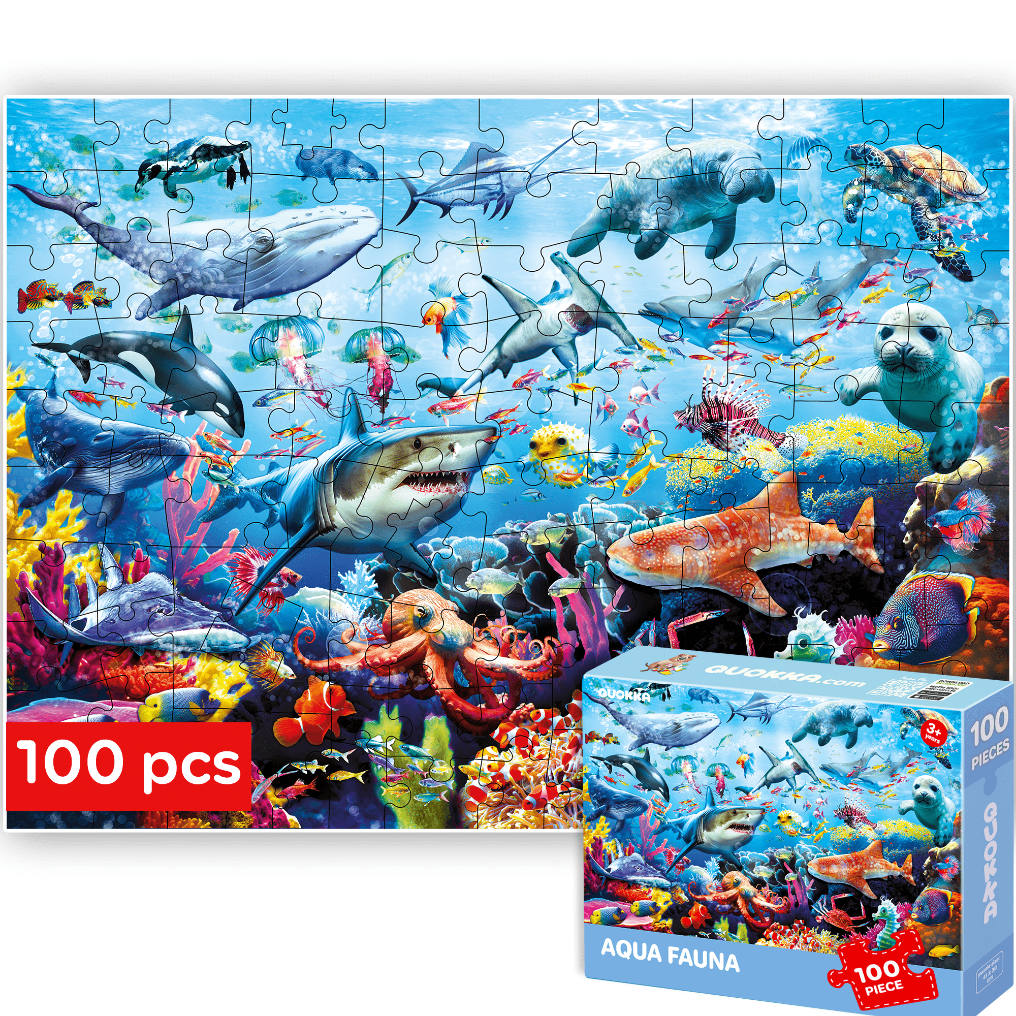QUOKKA 100 Pcs Jigsaw Assortment Puzzles for Kids | Ocean Animals