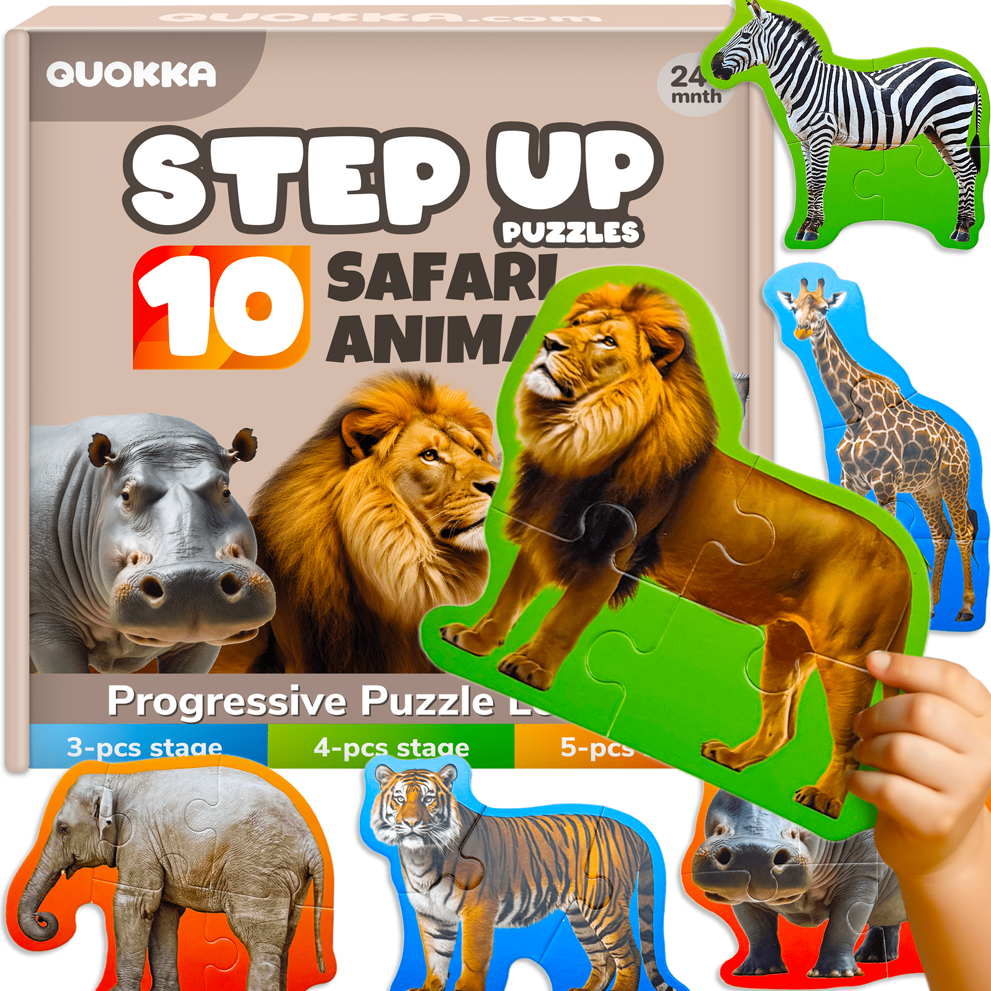 QUOKKA Step Up Puzzles for Toddlers | Educational Animal Shaped Puzzles