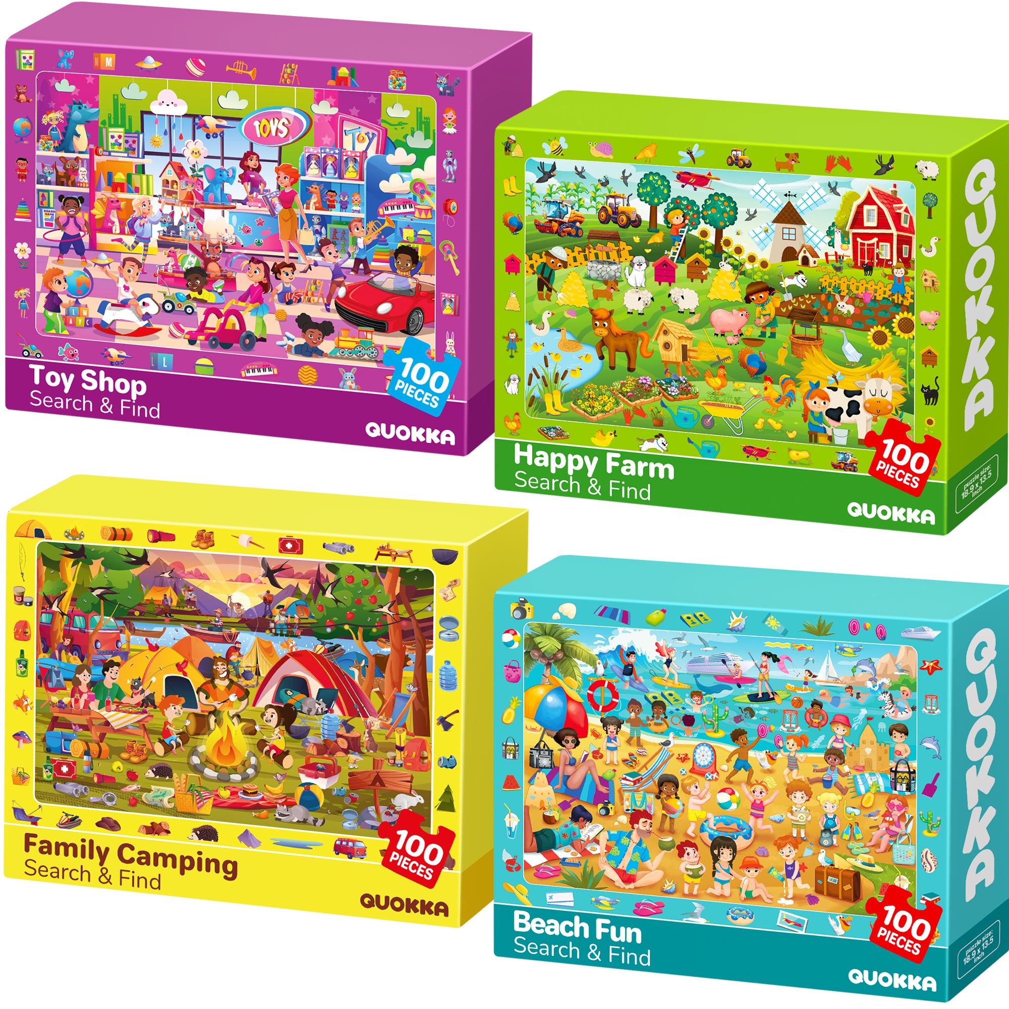 QUOKKA 100 Piece Search & Find Puzzles for Kids Toy Store, Camping