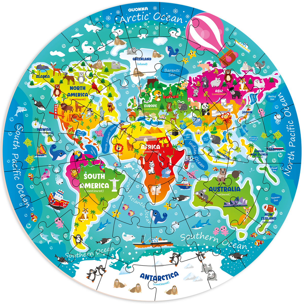 QUOKKA Giant Puzzles for Kids Ages 4-6 - 48 Piece Round Puzzles World ...