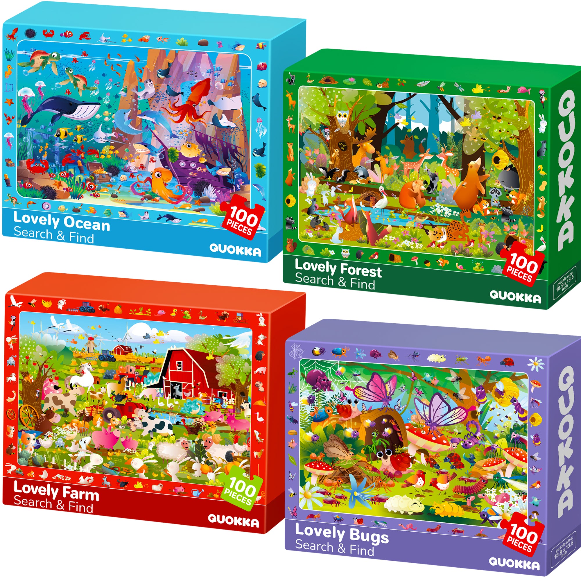 QUOKKA 100 Piece Search & Find Puzzles for Kids with Animals, Bugs