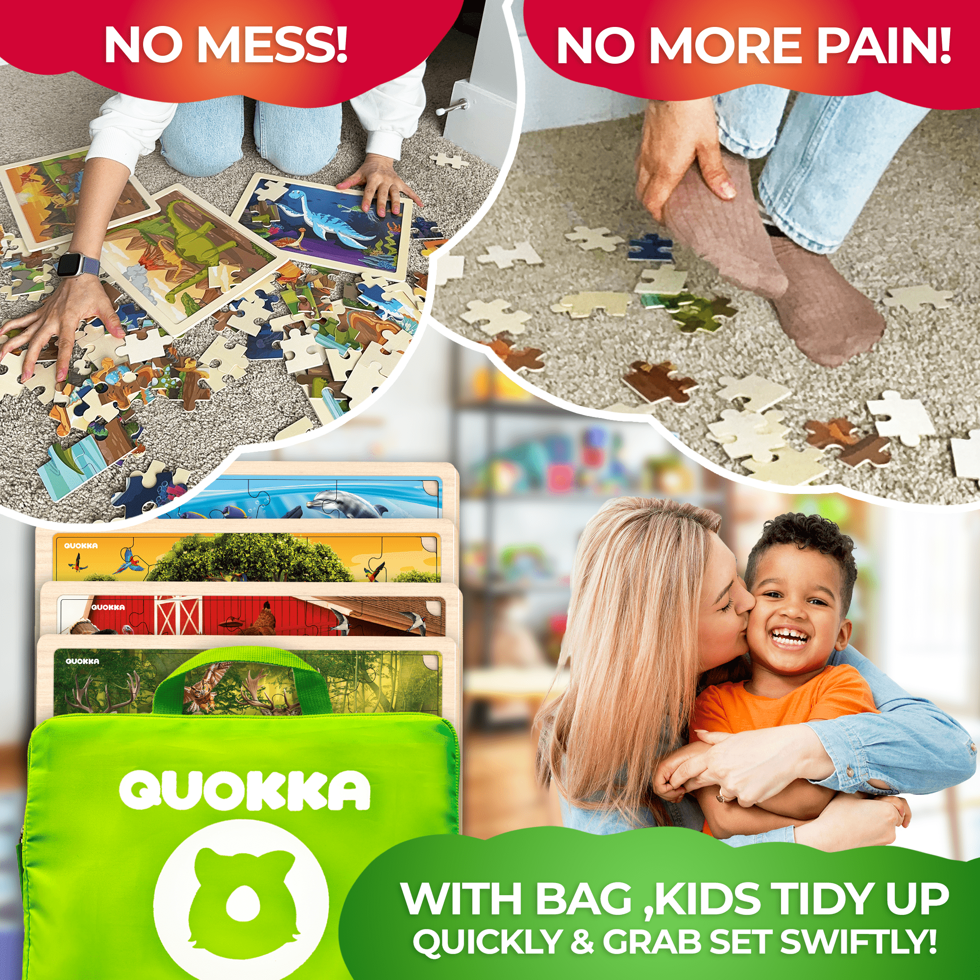 QUOKKA 4 Set 48 Piece Jigsaw Wooden Puzzles for Kids | Wild Animals, A ...