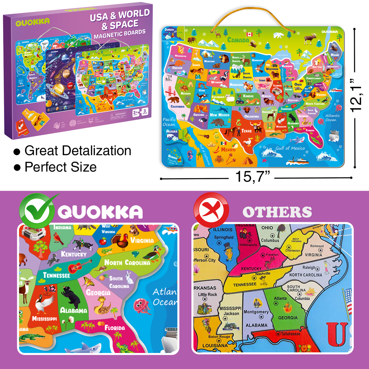 Magnetic Puzzles for Kids World Map & USA - Quokka