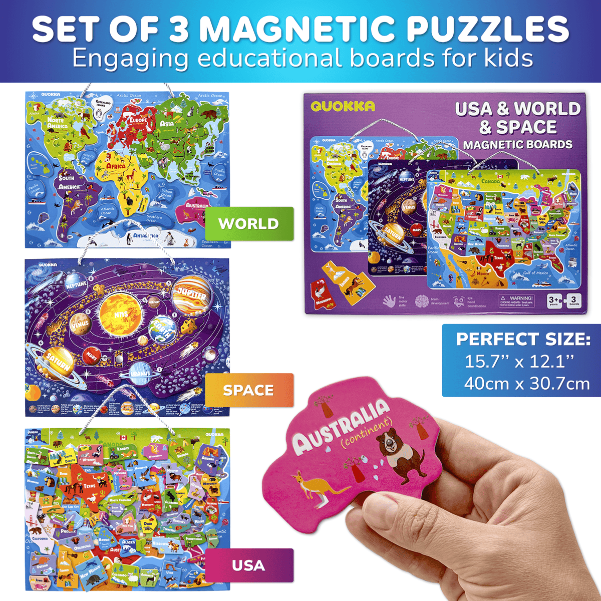 Magnetic Puzzles for Kids World Map & USA - Quokka