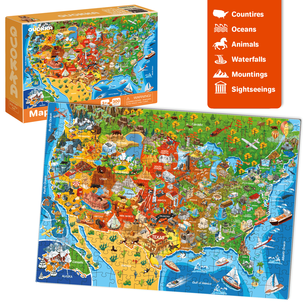 300 Piece Search & Find Floor Jigsaw Puzzles | USA and World Maps & Sp ...
