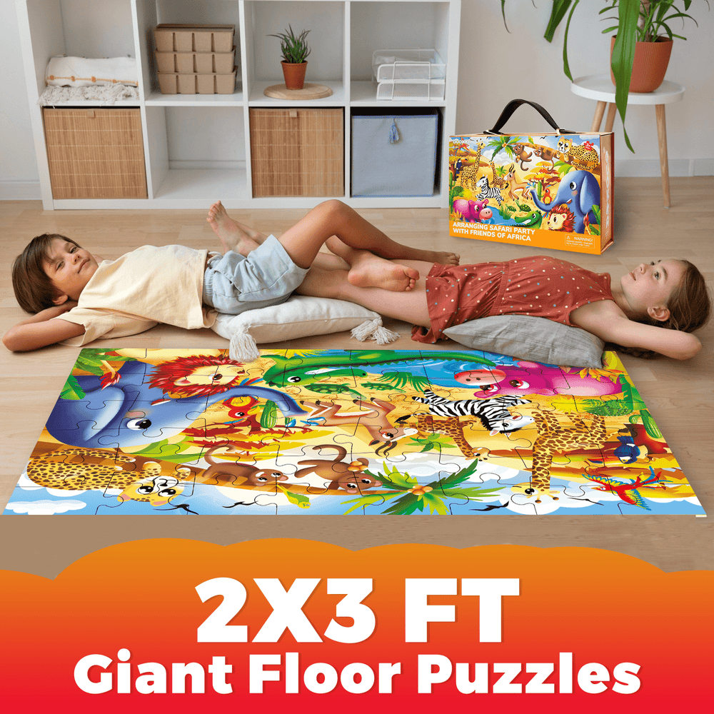 QUOKKA Bundle Set of 2 Giant Floor Puzzles for Kids | Africa, Dino
