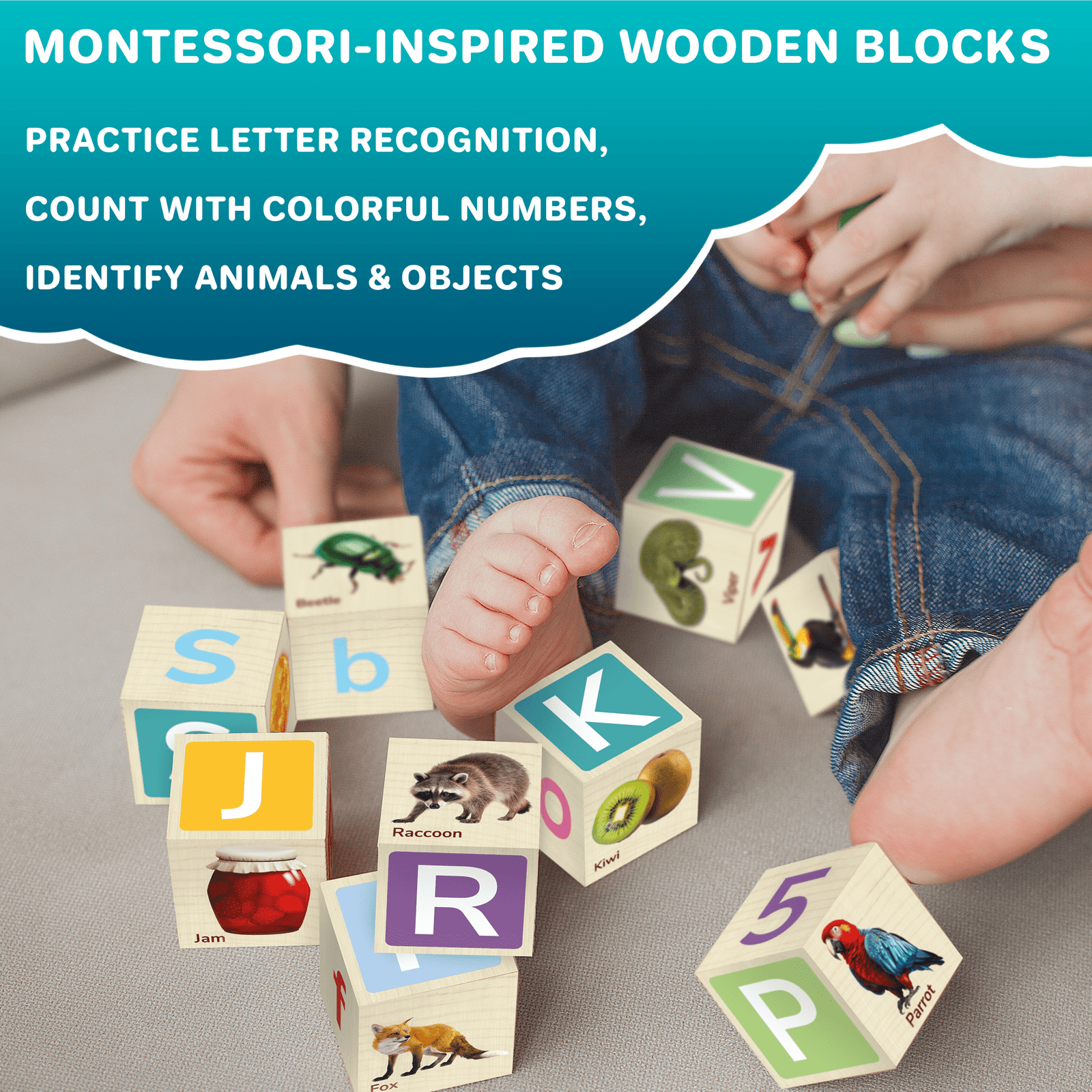 QUOKKA Montessori Wooden Blocks | 35 Realistic ABC Learning Blocks