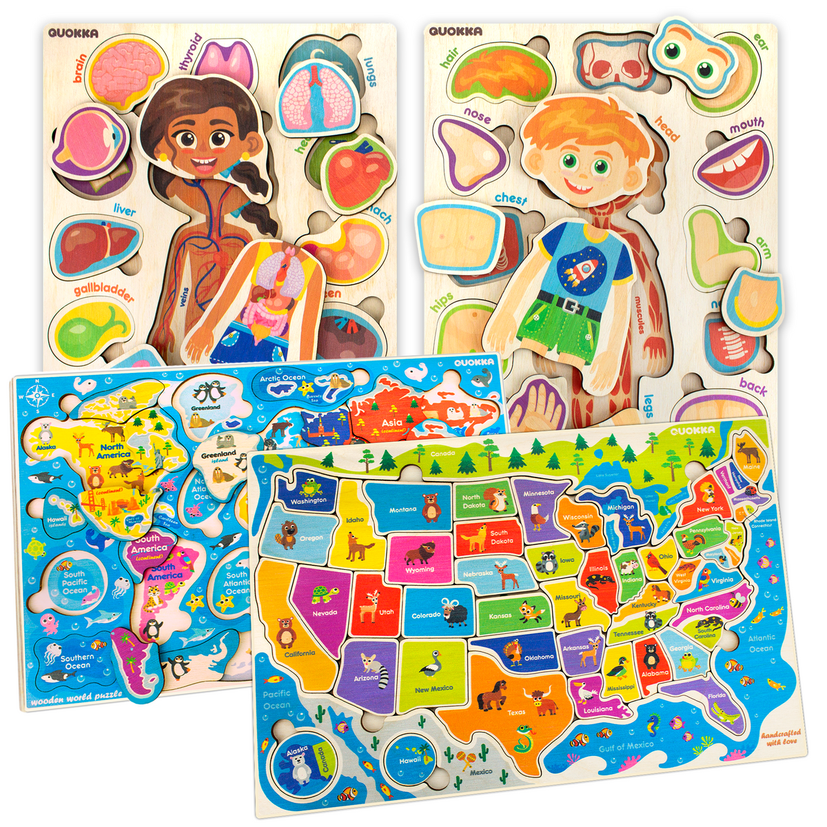 Multipack of 5 Kids Puzzles for Boys and Girls - USA & World Map | Bod
